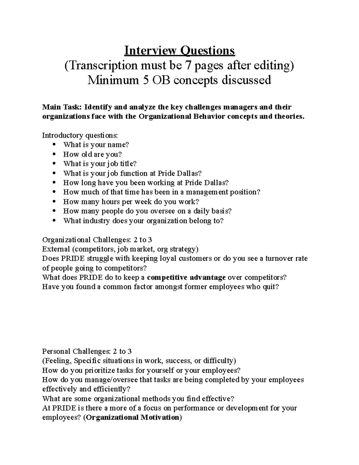 Interview Questions - Interview Questions (Transcription must be 7 ...