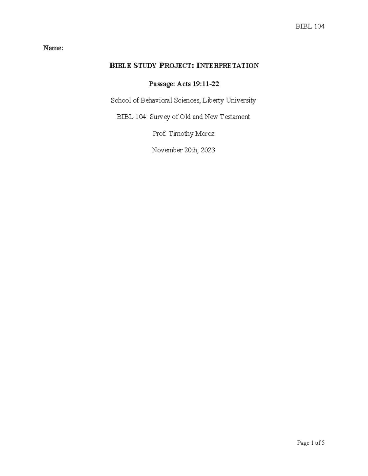 BIBL 104 Final Project: Interpretation of Acts 19:11- - Studocu