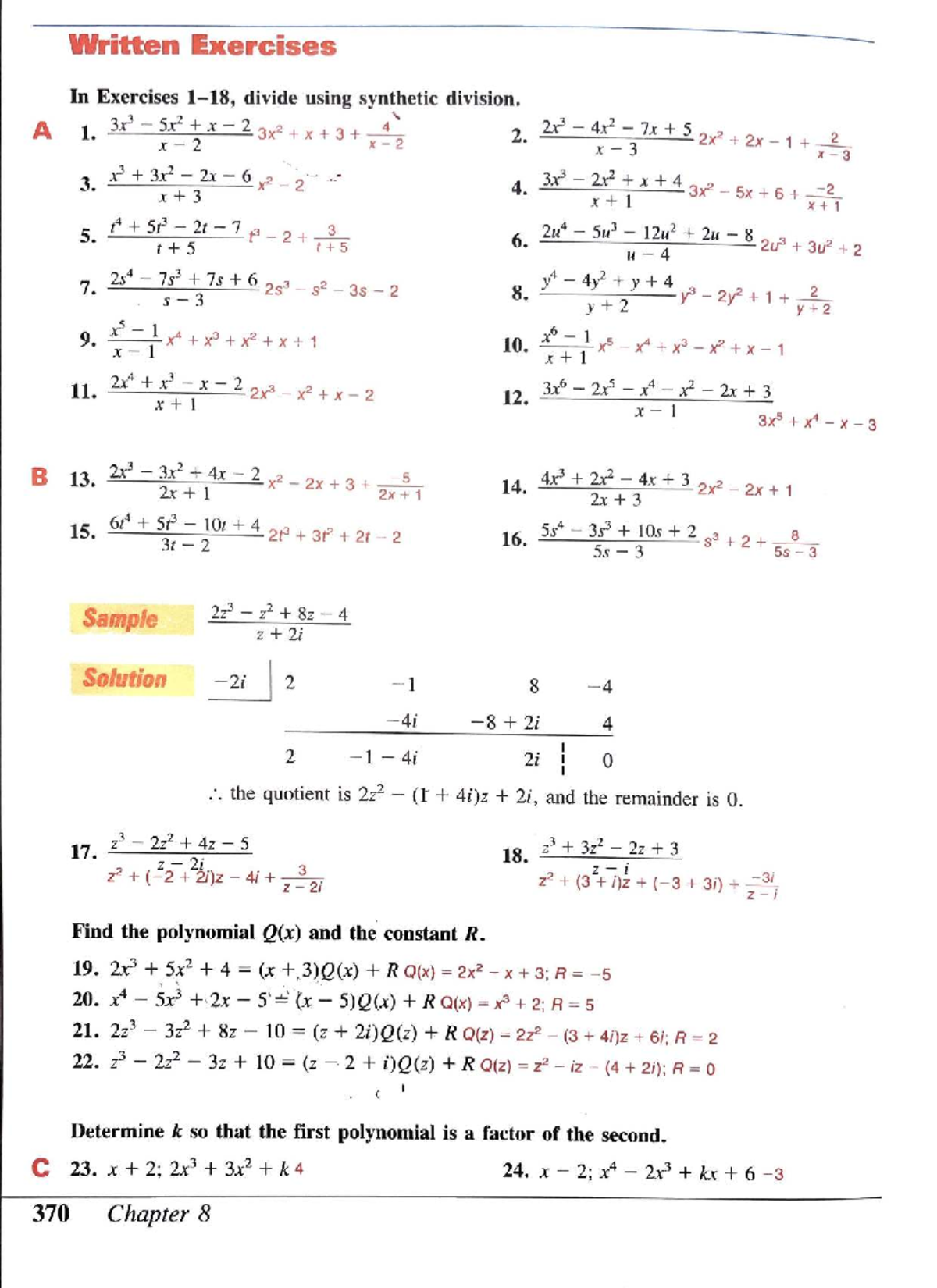 Synthetic Division Exercises for Course B4 - Practice Problems - Studocu