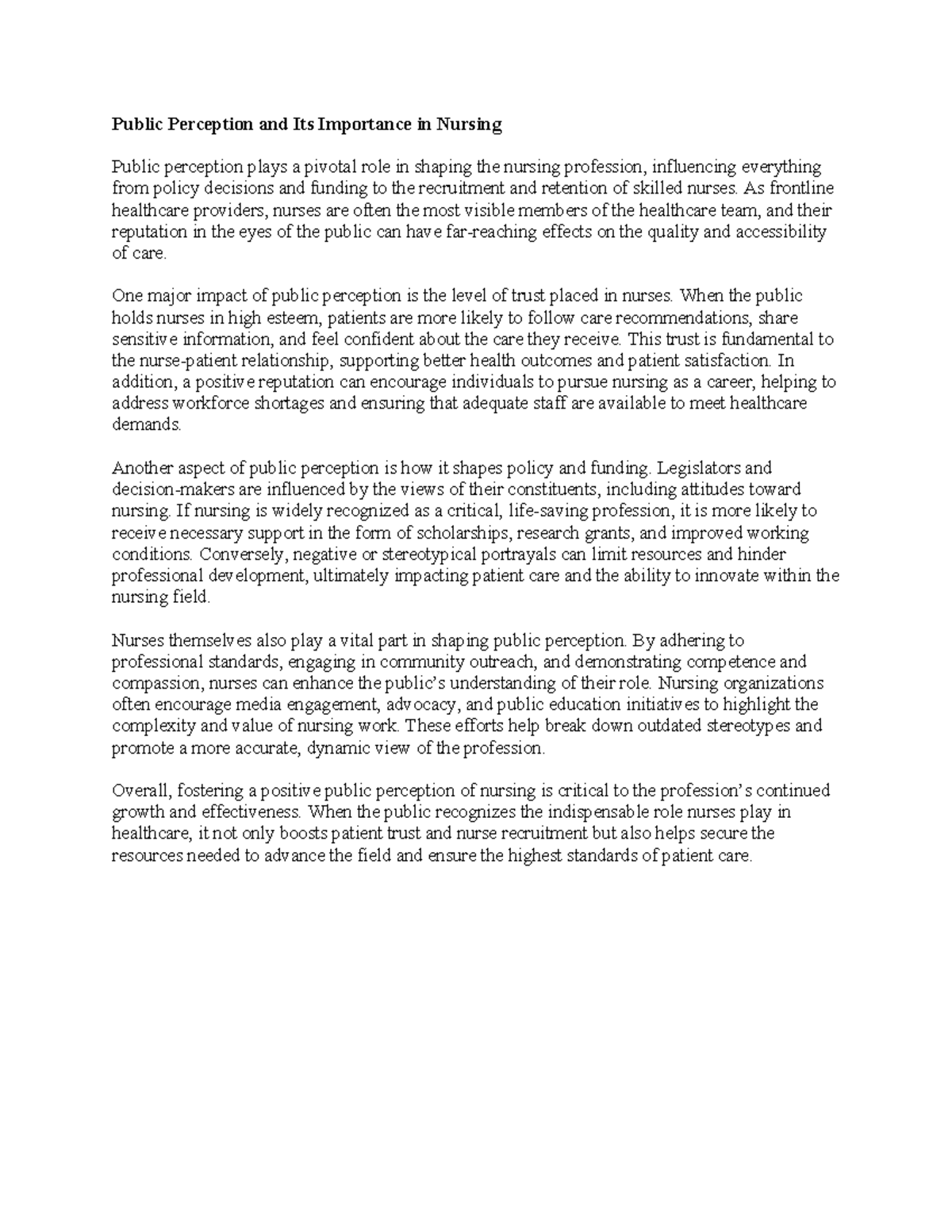 The importance of Public Perception in the Nursing Profession - Public ...