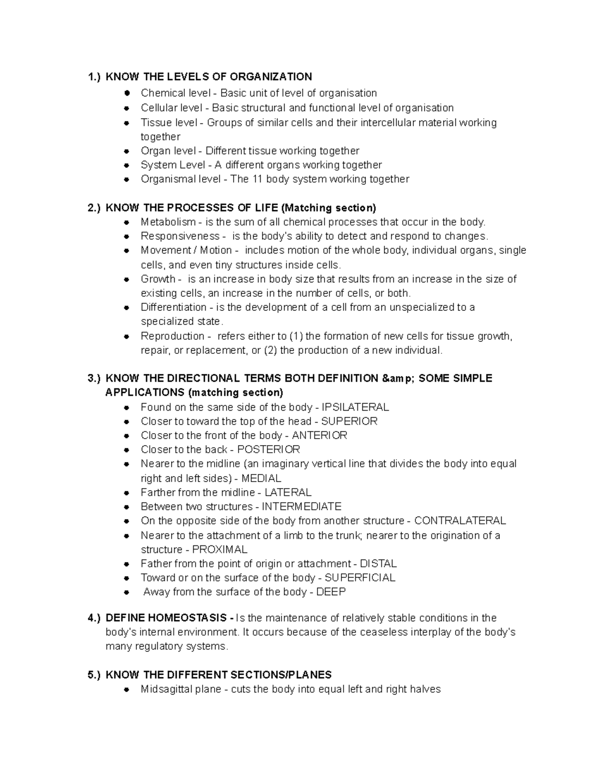 Basic Concepts of Human Anatomy & Physiology - ANAT 101 Study Notes ...