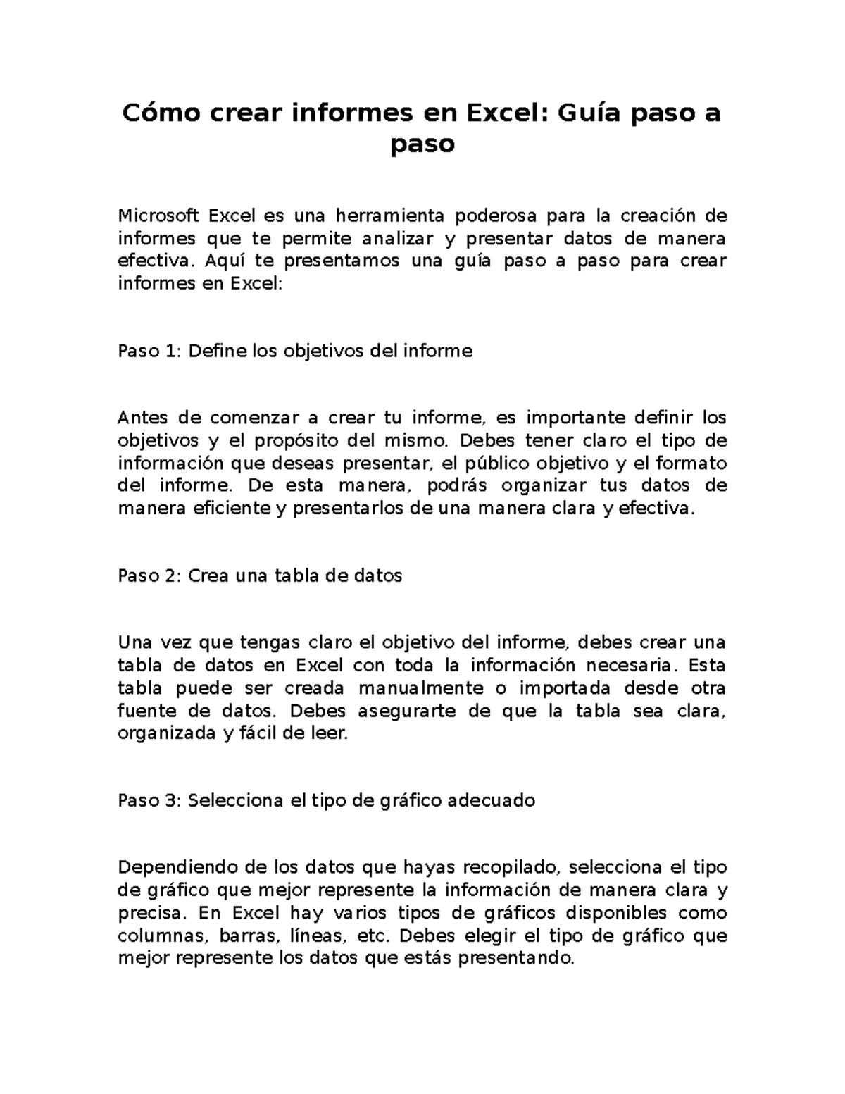 Guía paso a paso: Crear informes efectivos en Excel - Studocu