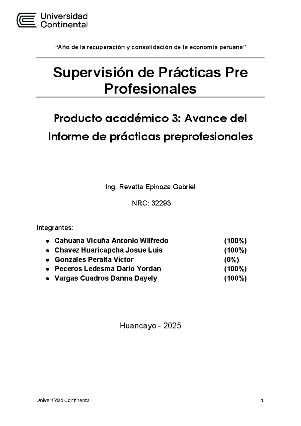 Avance del Informe de Prácticas Preprofesionales - NRC 32293 - Studocu
