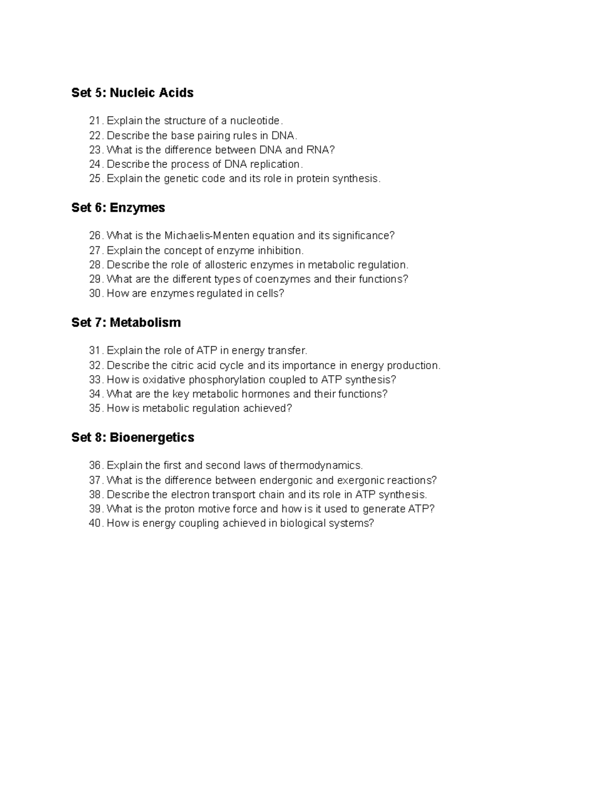 Biochemistry 101: Nucleic Acids, Enzymes, Metabolism & Bioenergetics ...