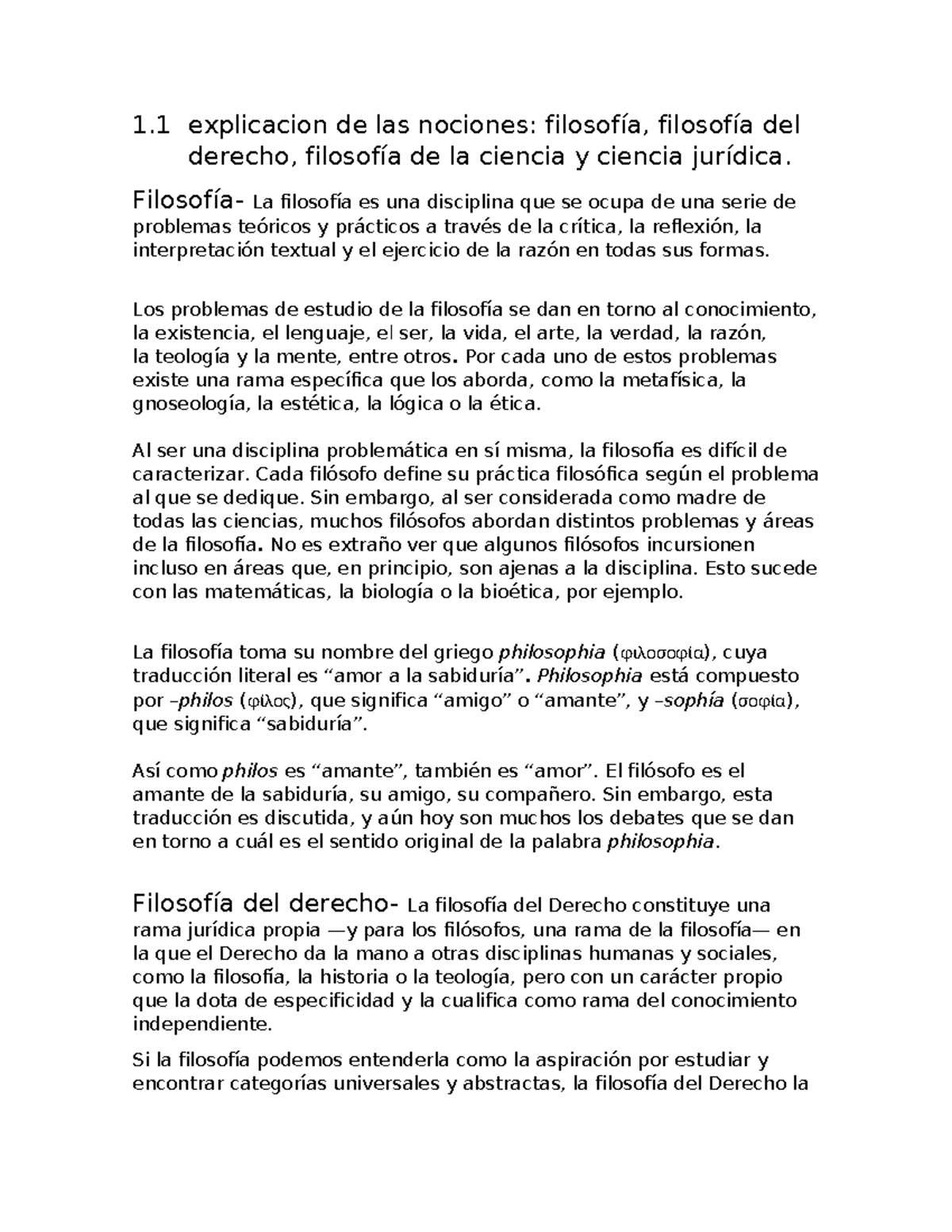 Filosofía del Derecho: Nociones y Ramas Esenciales (1.1) - Studocu