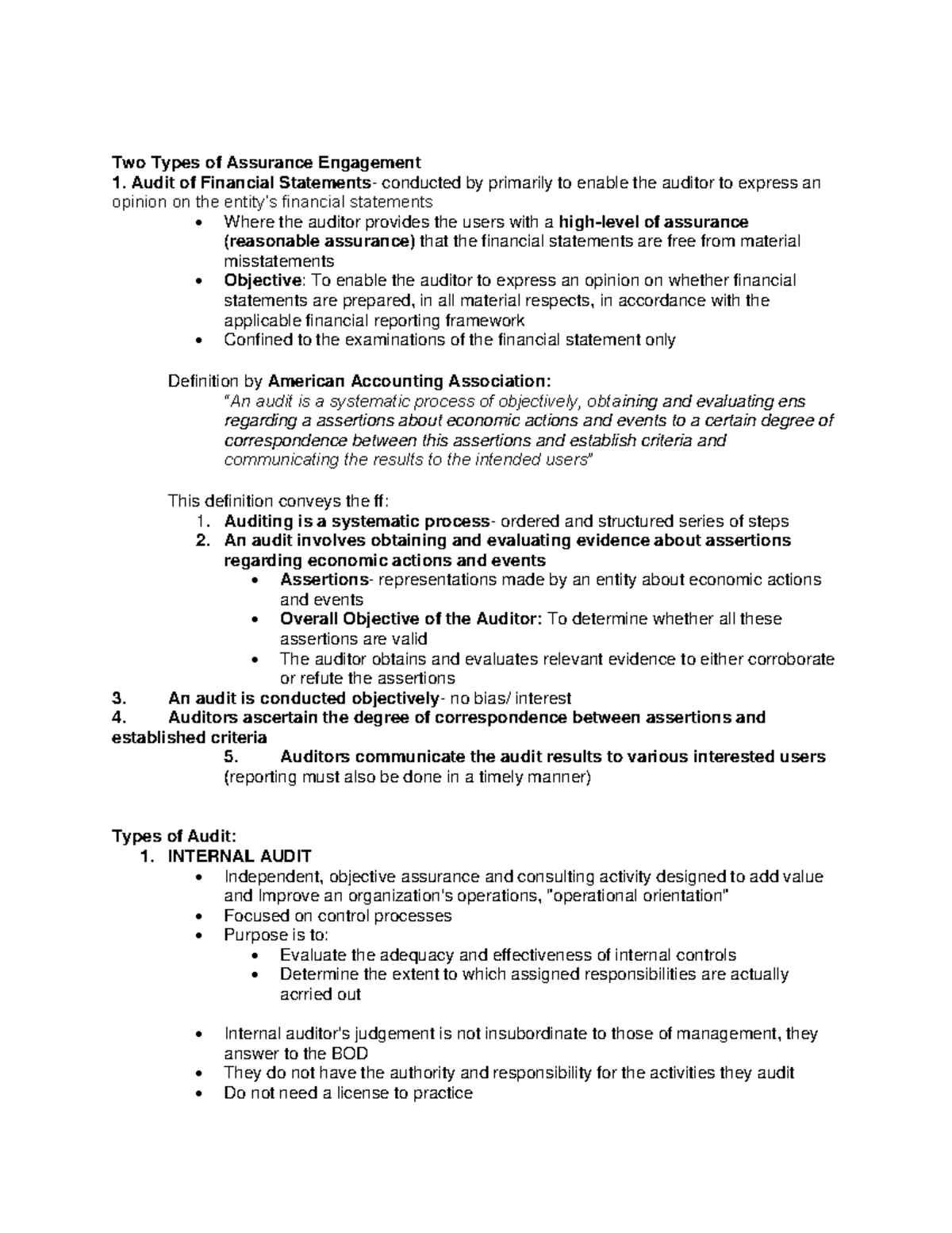 Two Types of Assurance Engagement: Audit of Financial Statements - Studocu