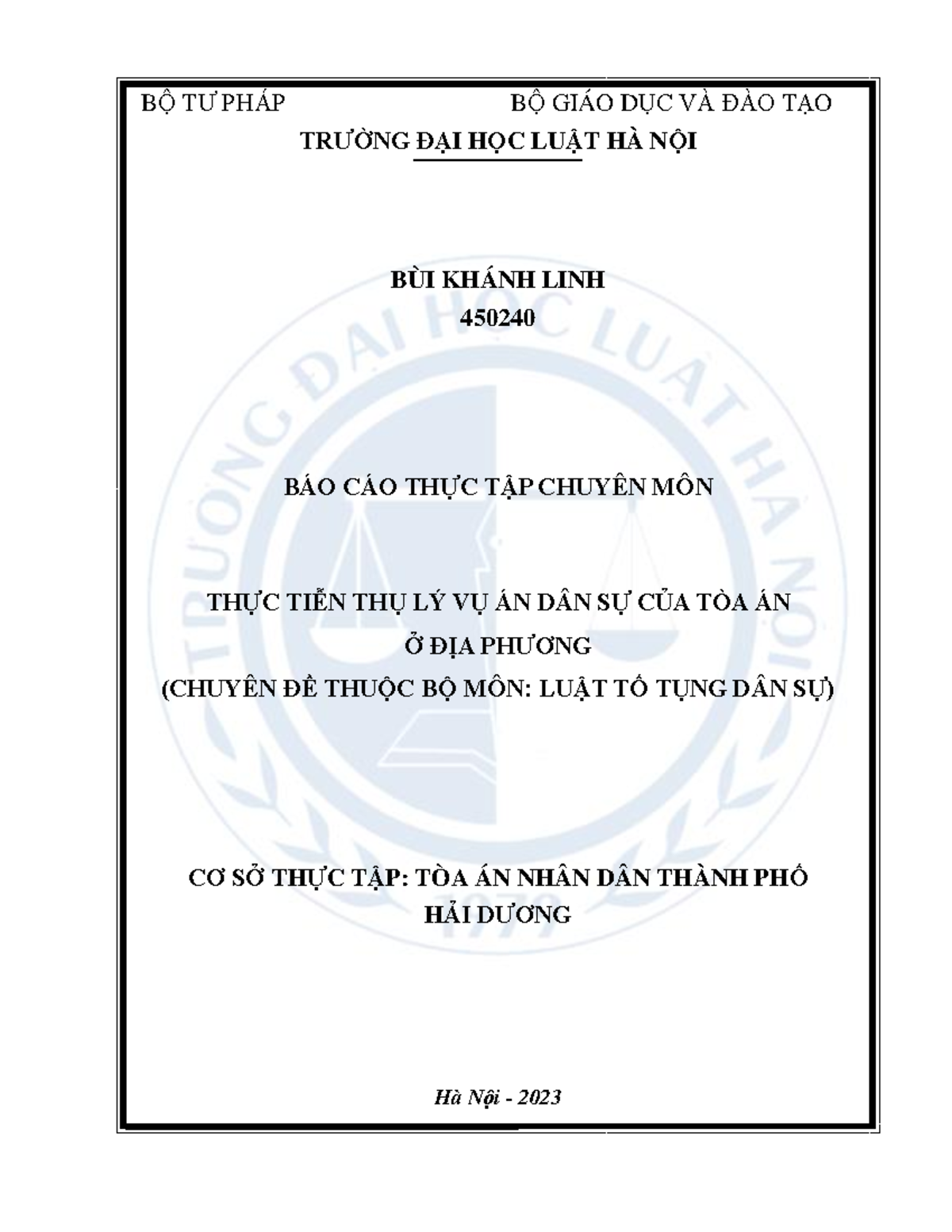 Báo cáo thực tập chuyên môn về thụ lý vụ án dân sự - 450240 - Studocu