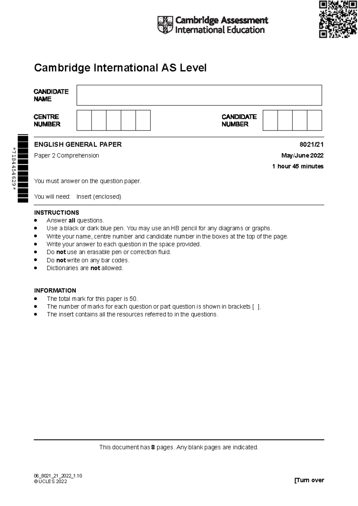 Cambridge International AS Level English General Paper 8021 Paper 2 Q&A ...