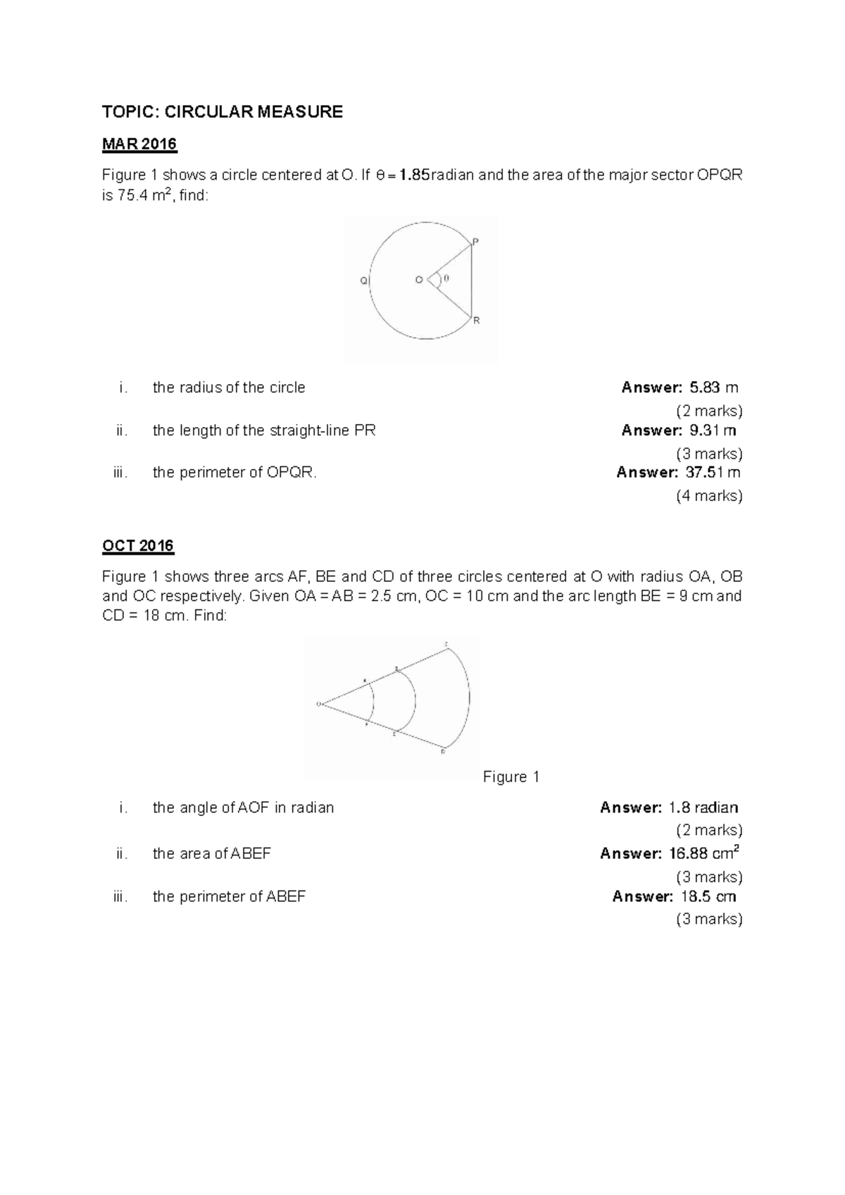 Chapter 4: Circular Measure - Key Concepts & Solutions - Studocu