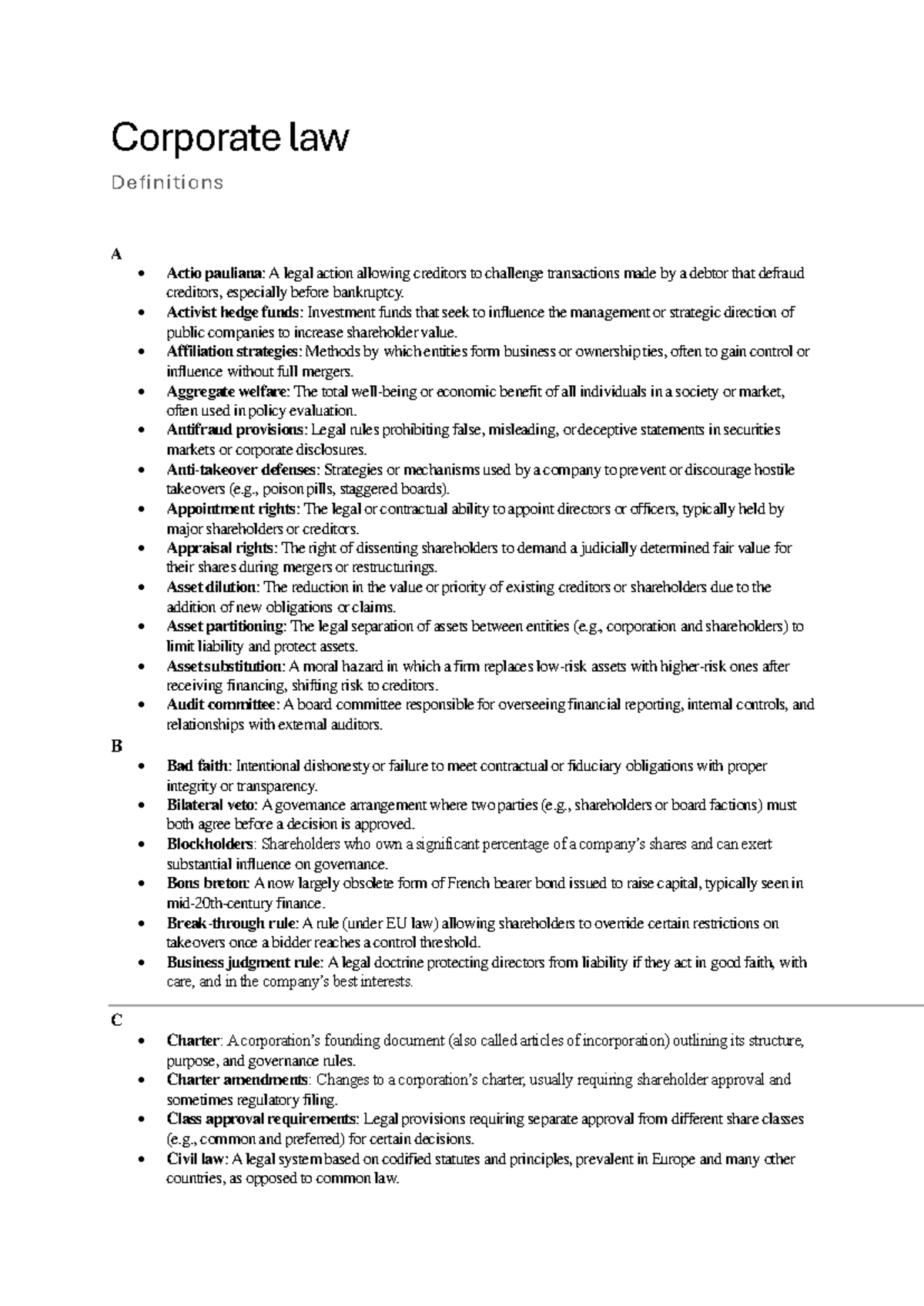 Corporate Law Terminology: Key Definitions and Concepts for CL 101 ...