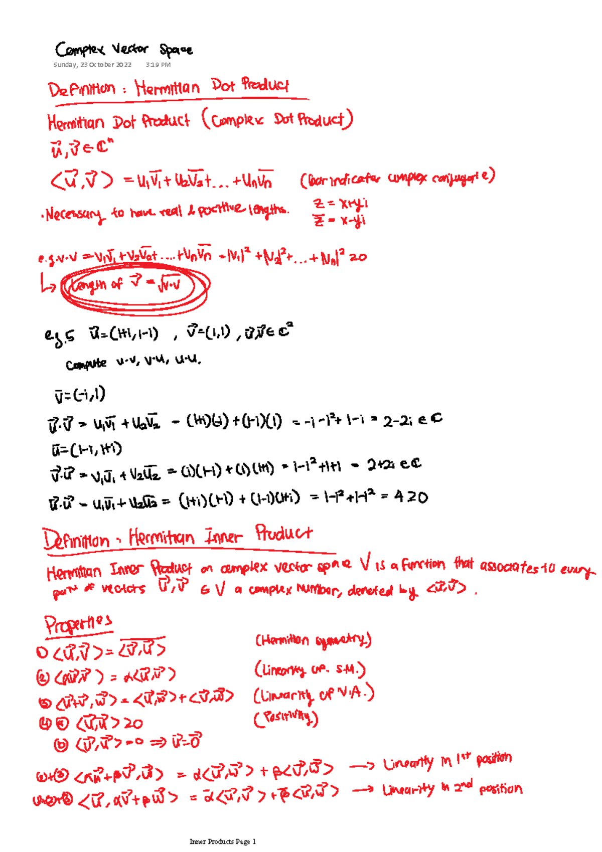 Complex vector space Hermitian dot product with examples - MAST10007 ...