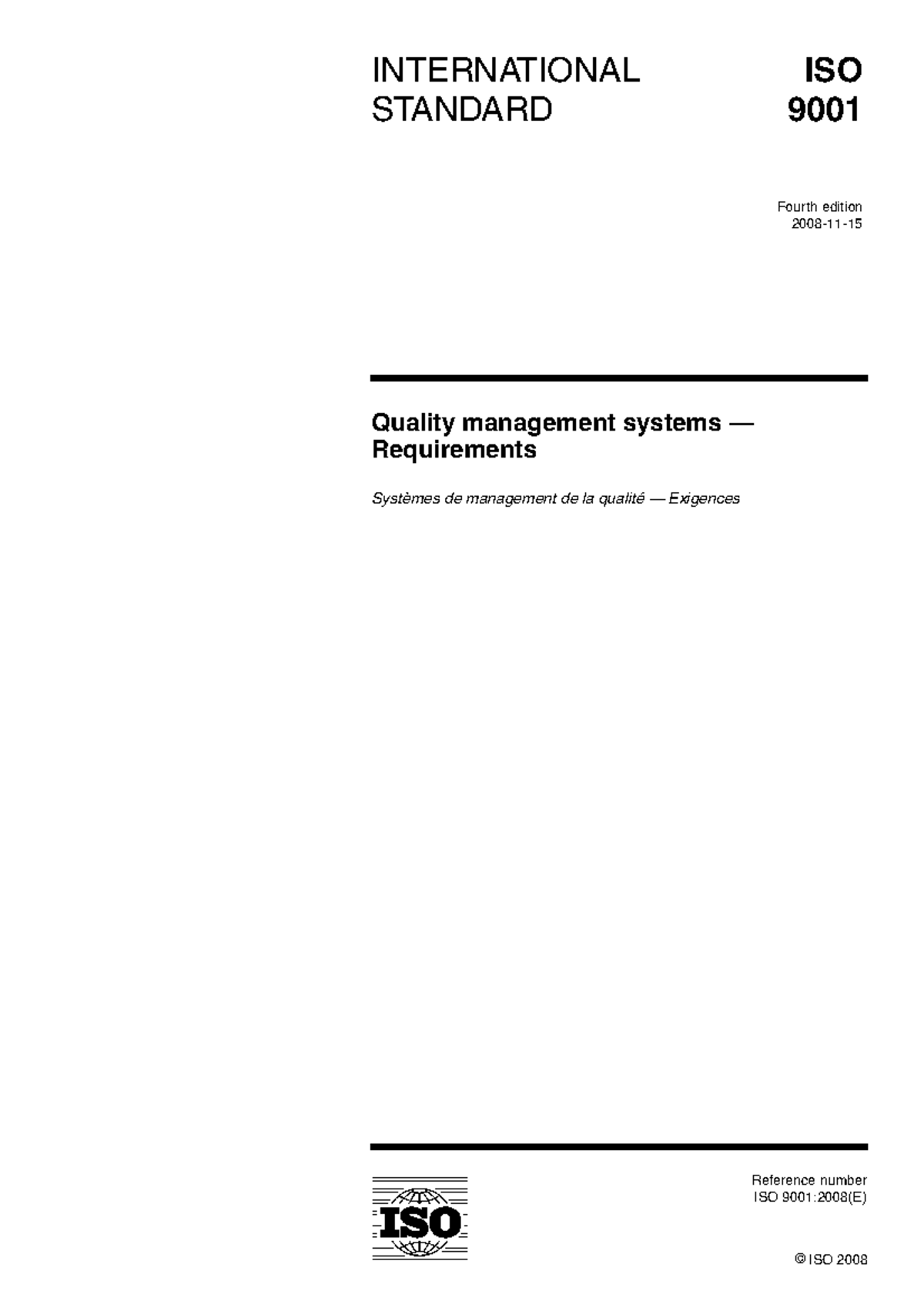 ISO 9001:2008 Quality Management System Requirements Document - Studocu