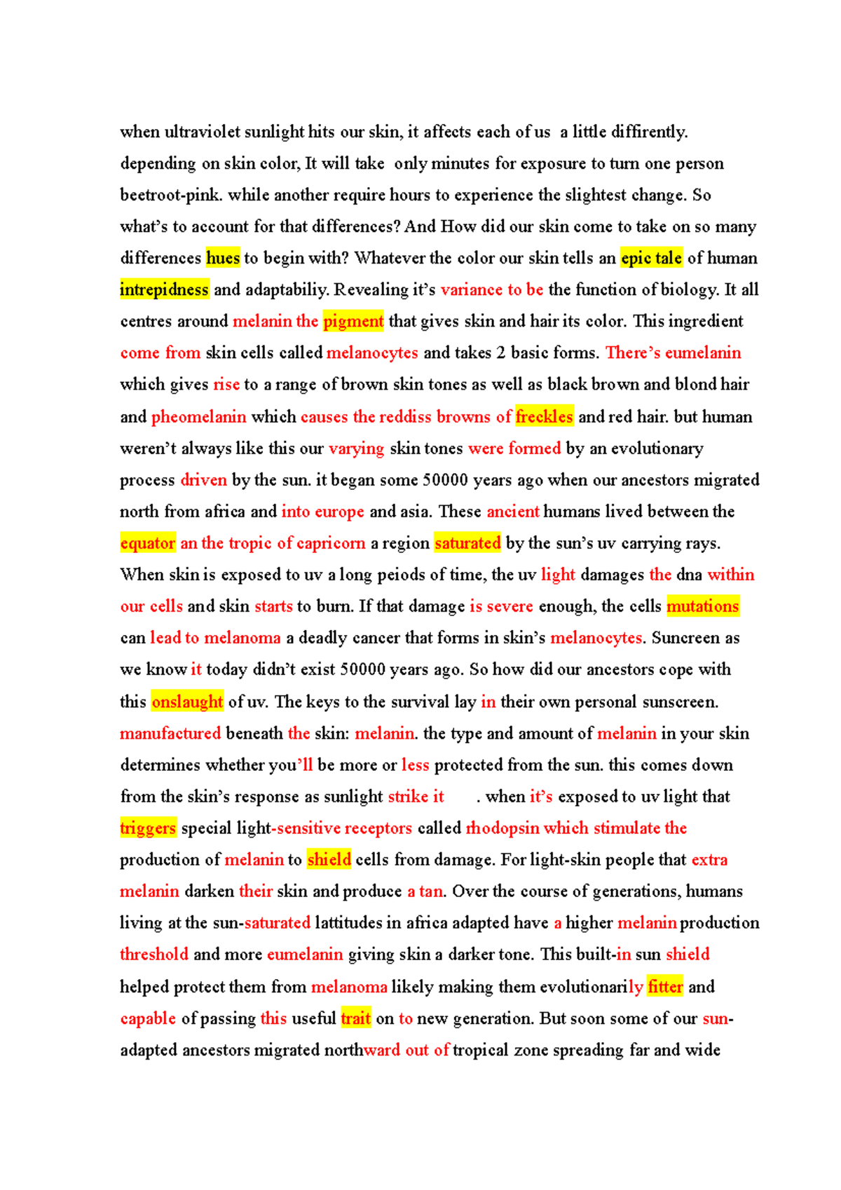 The science of skin color - when ultraviolet sunlight hits our skin, it ...