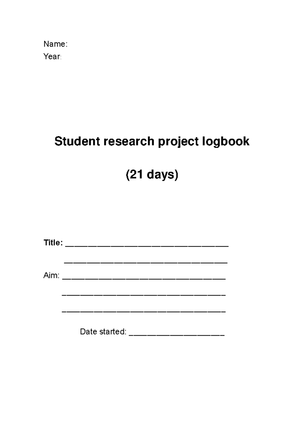 Example log book for project management - Name: Year: Student research ...