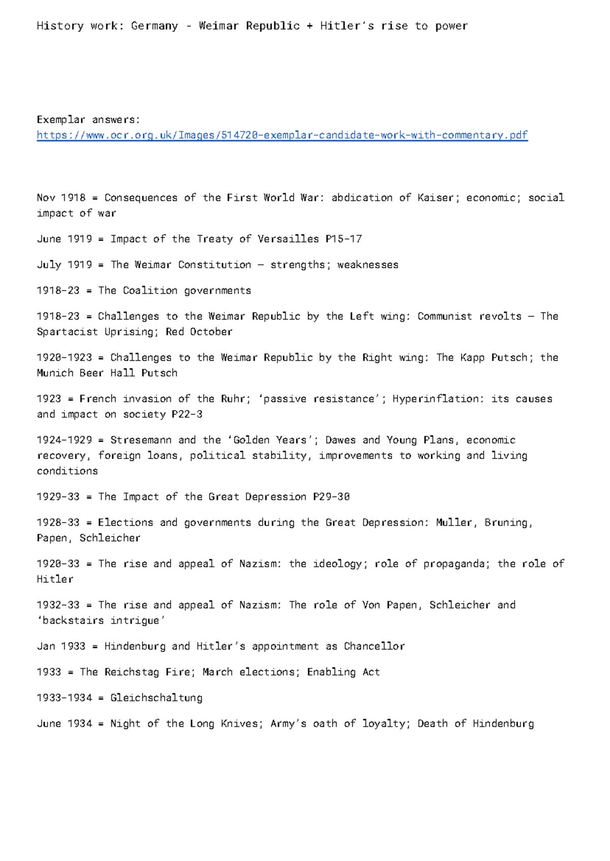 Weimar Republic & Hitler's Rise: Key Issues & Exam Practice (HIST1001 ...