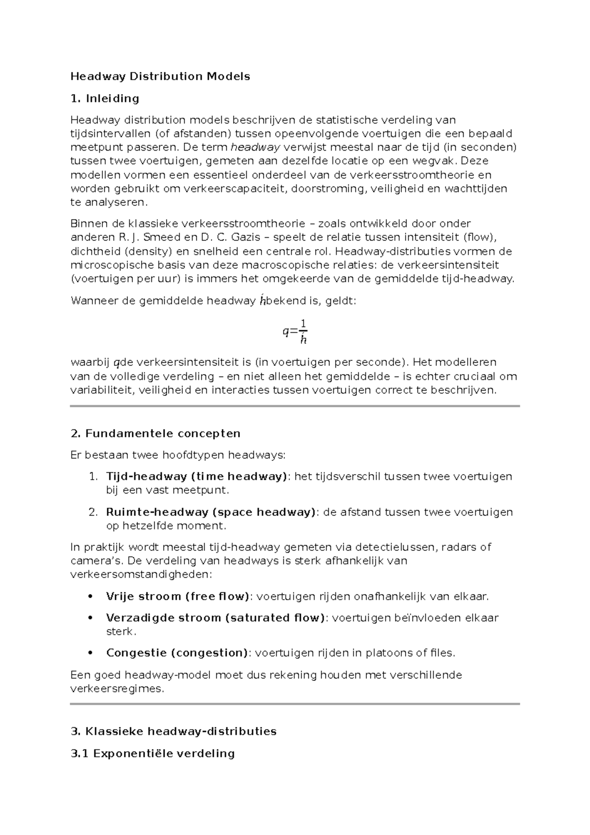 Headway Distribution Models: Analyzing Traffic Flow Dynamics - Studeersnel