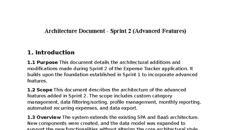 Architecture Document Sprint 2: Advanced Features Overview - Studocu