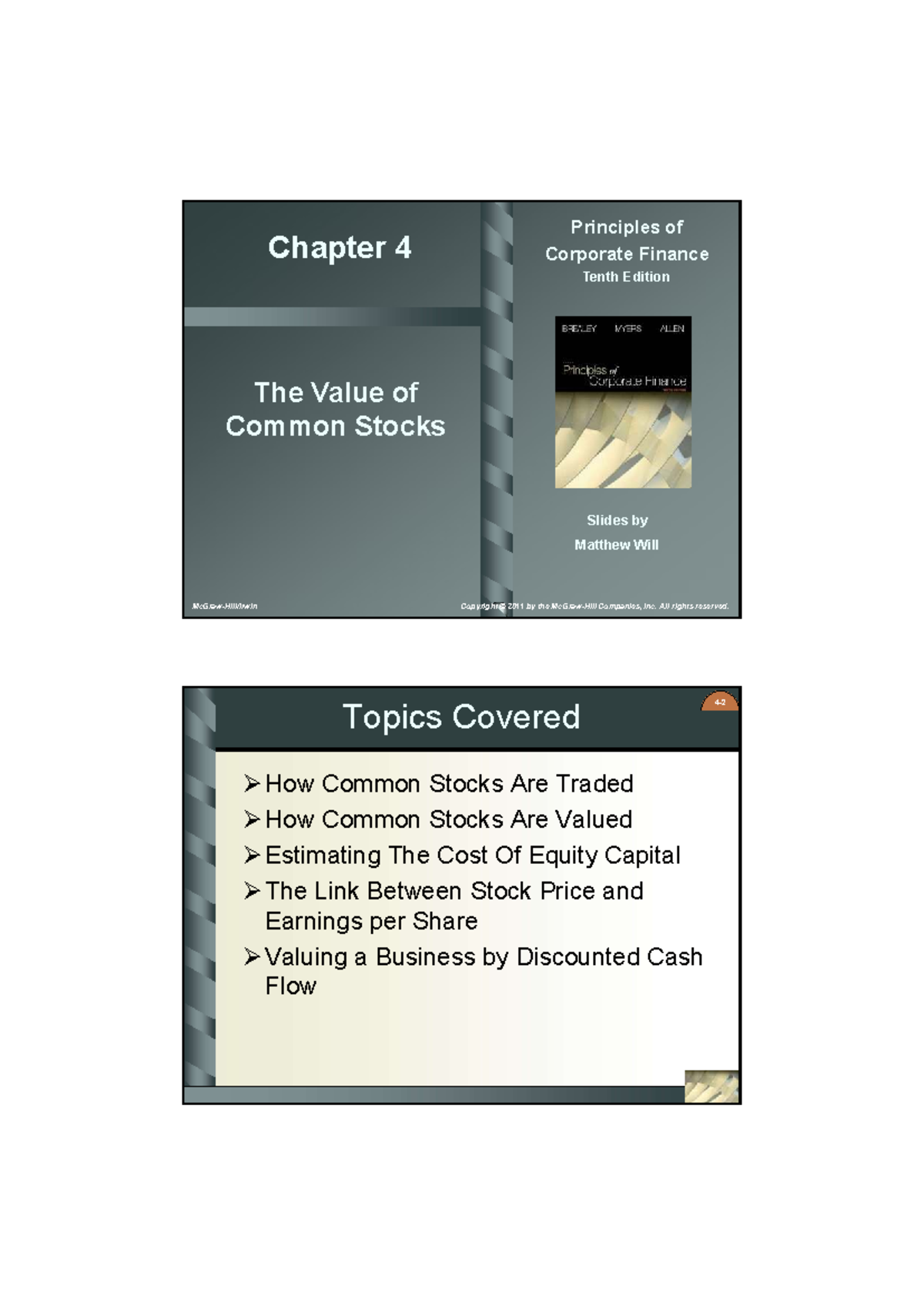706111 Chapter 4 THE Value OF Common Stocks - Chapter 4 Principles of ...