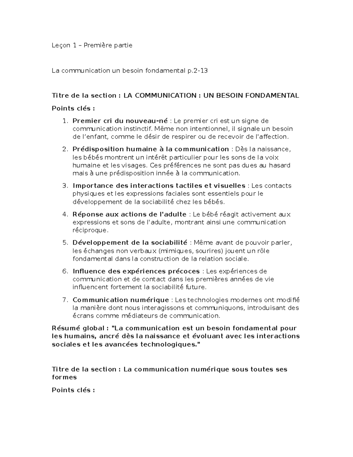Leçon 1 - Communication : Fondements et Interactions Sociales - Studocu