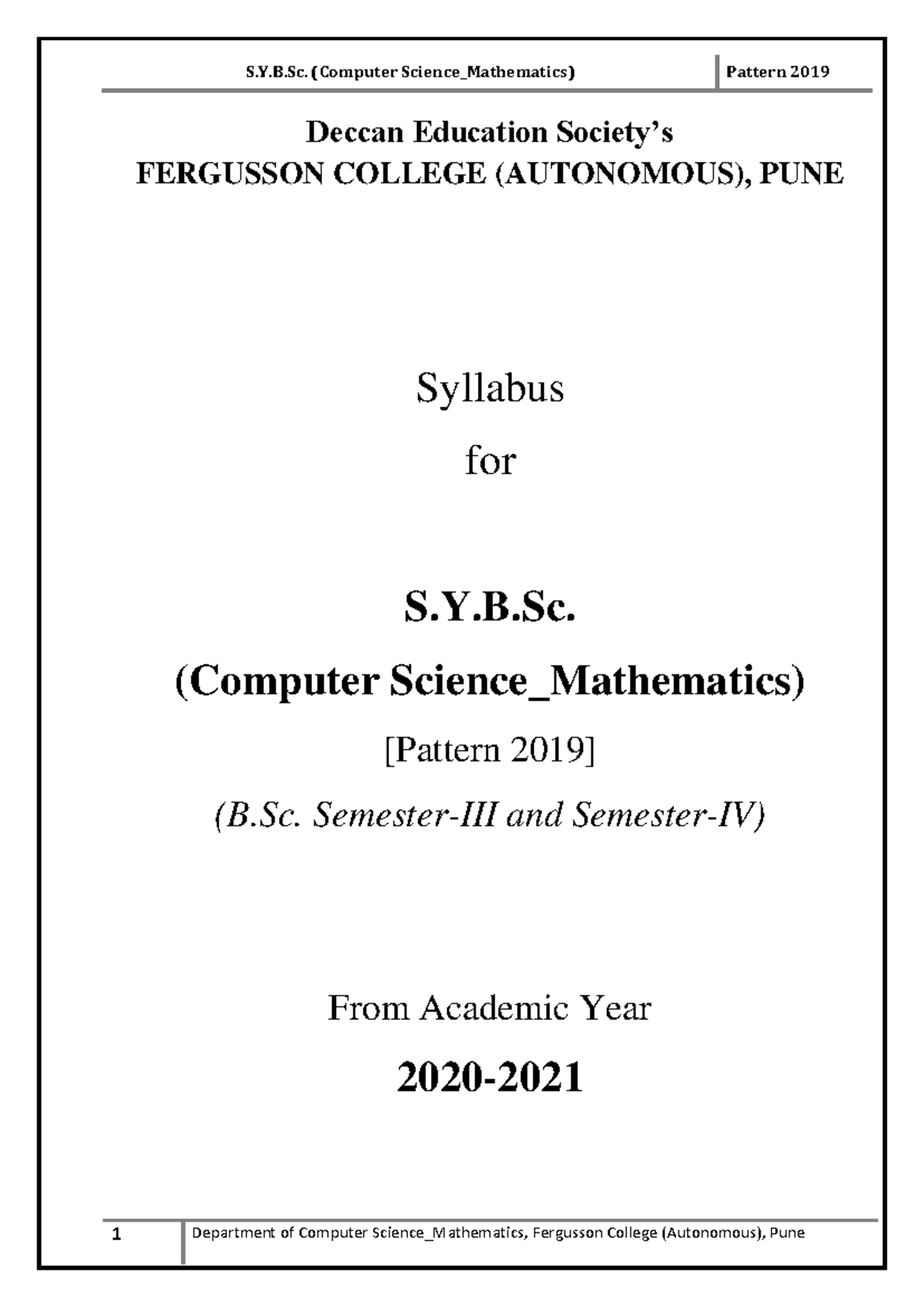 S.Y.B.Sc. (Comp Sci_Math) Syllabus for Sem III & IV - 2020-21 - Studocu