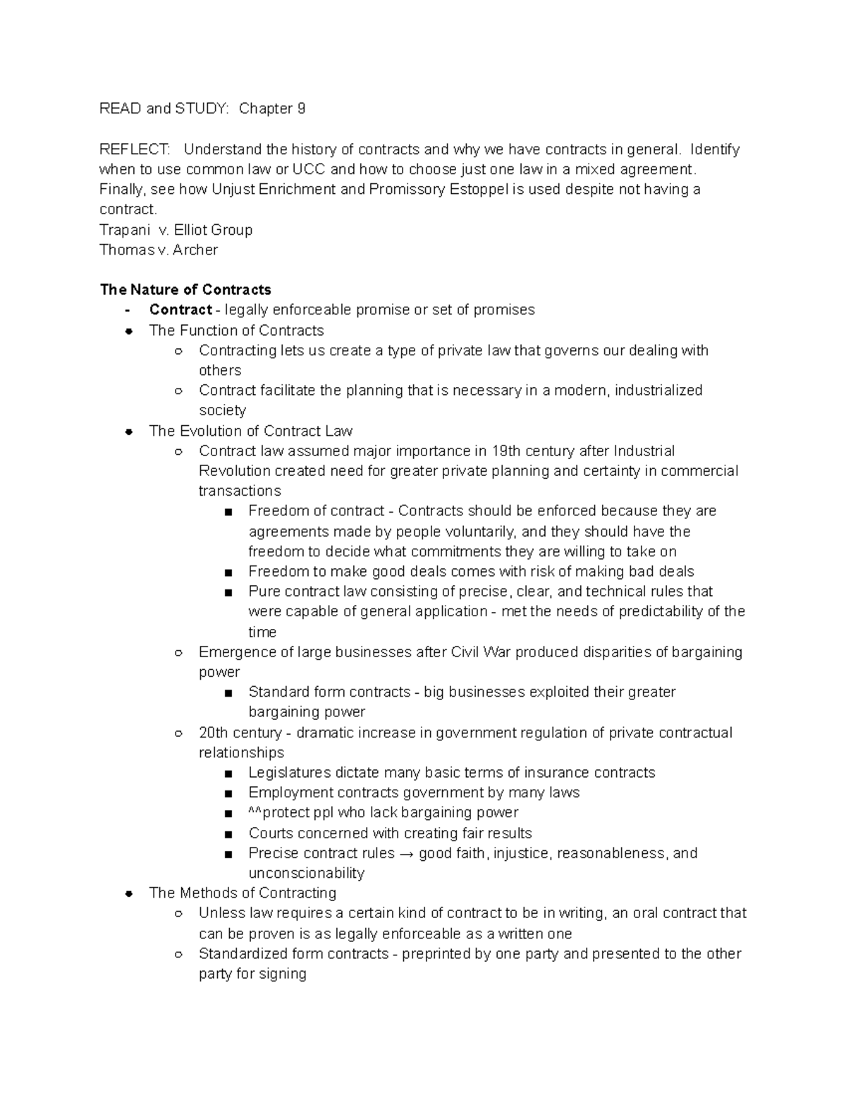 CH9 Intro to Contracts - Key Notes on Contract Law Principles - Studocu