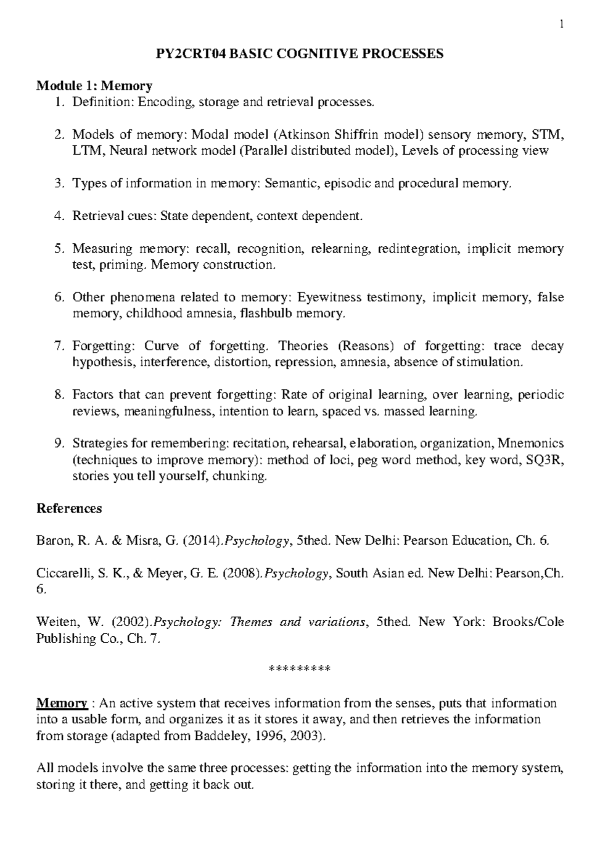 Chapter 1: Understanding Memory - Notes for PY2CRT04 Psychology - Studocu