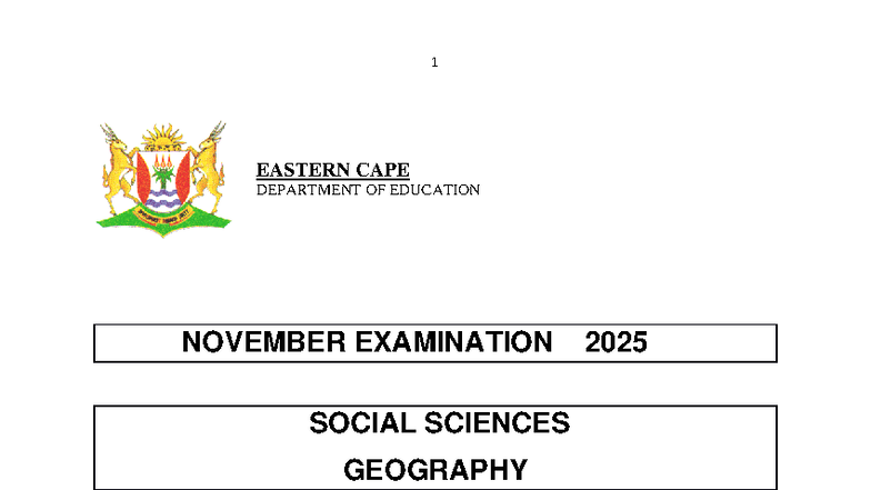 Geography Grade 9 November Exam 2025: Social Sciences Paper - Studocu