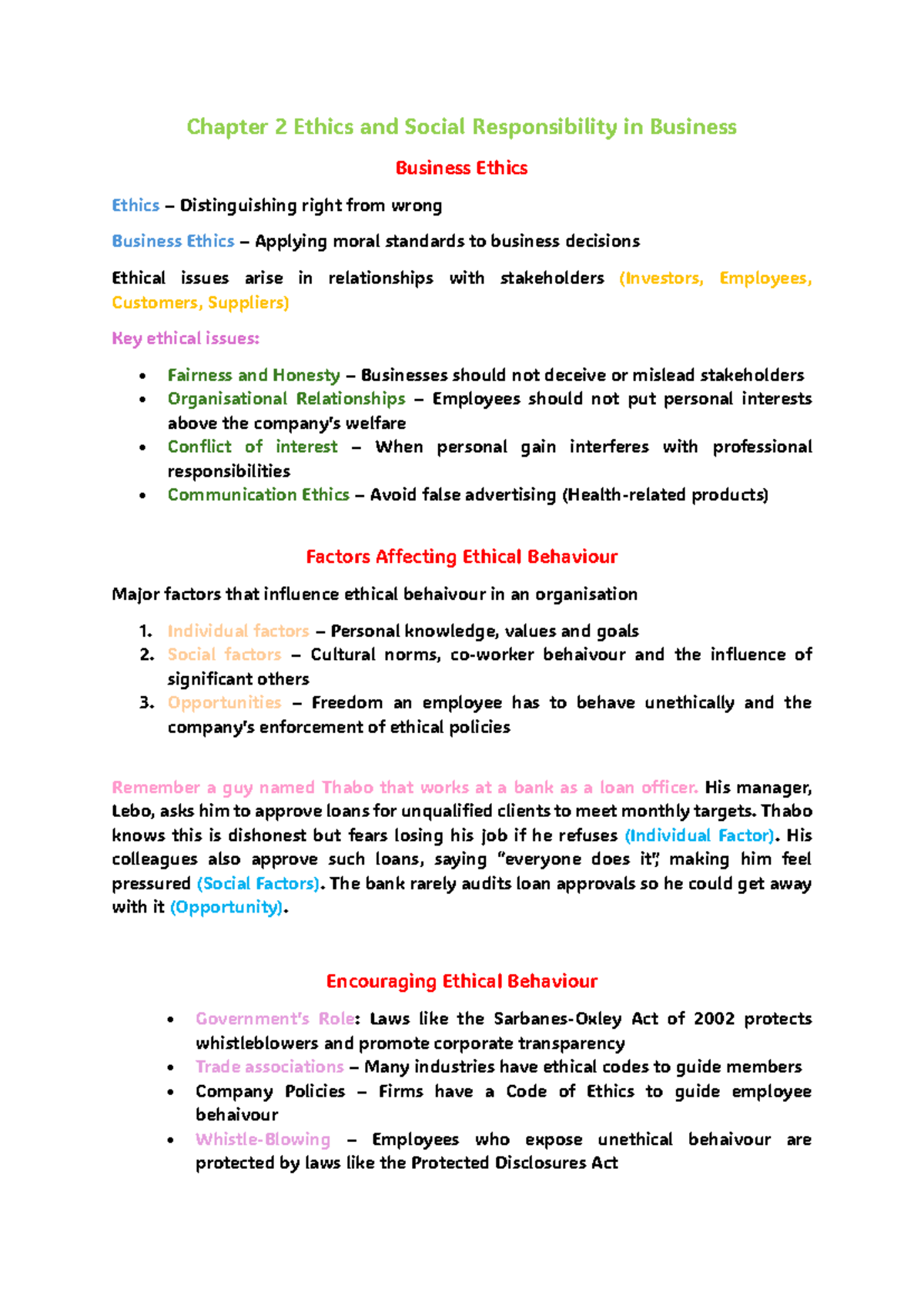 Chapter 2: Ethics & Social Responsibility in Business (BS101) - Studocu