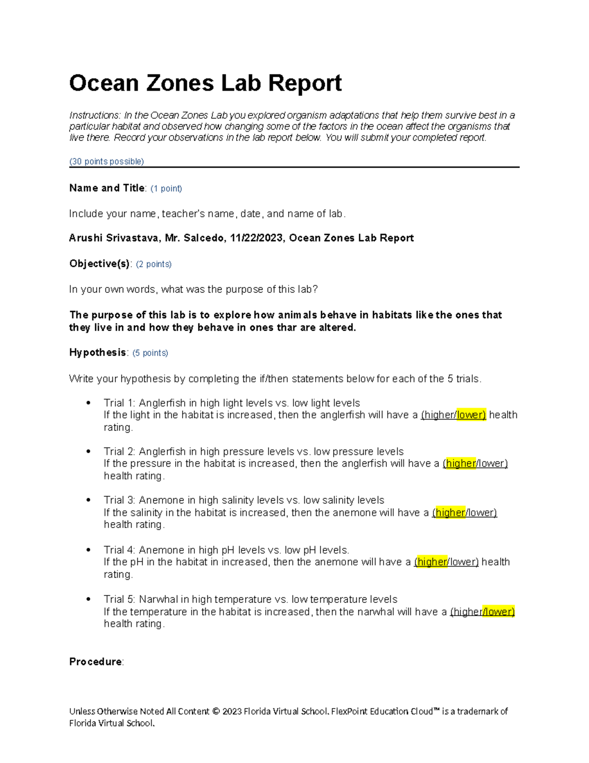 Ocean zones lab report completed - Ocean Zones Lab Report Instructions ...