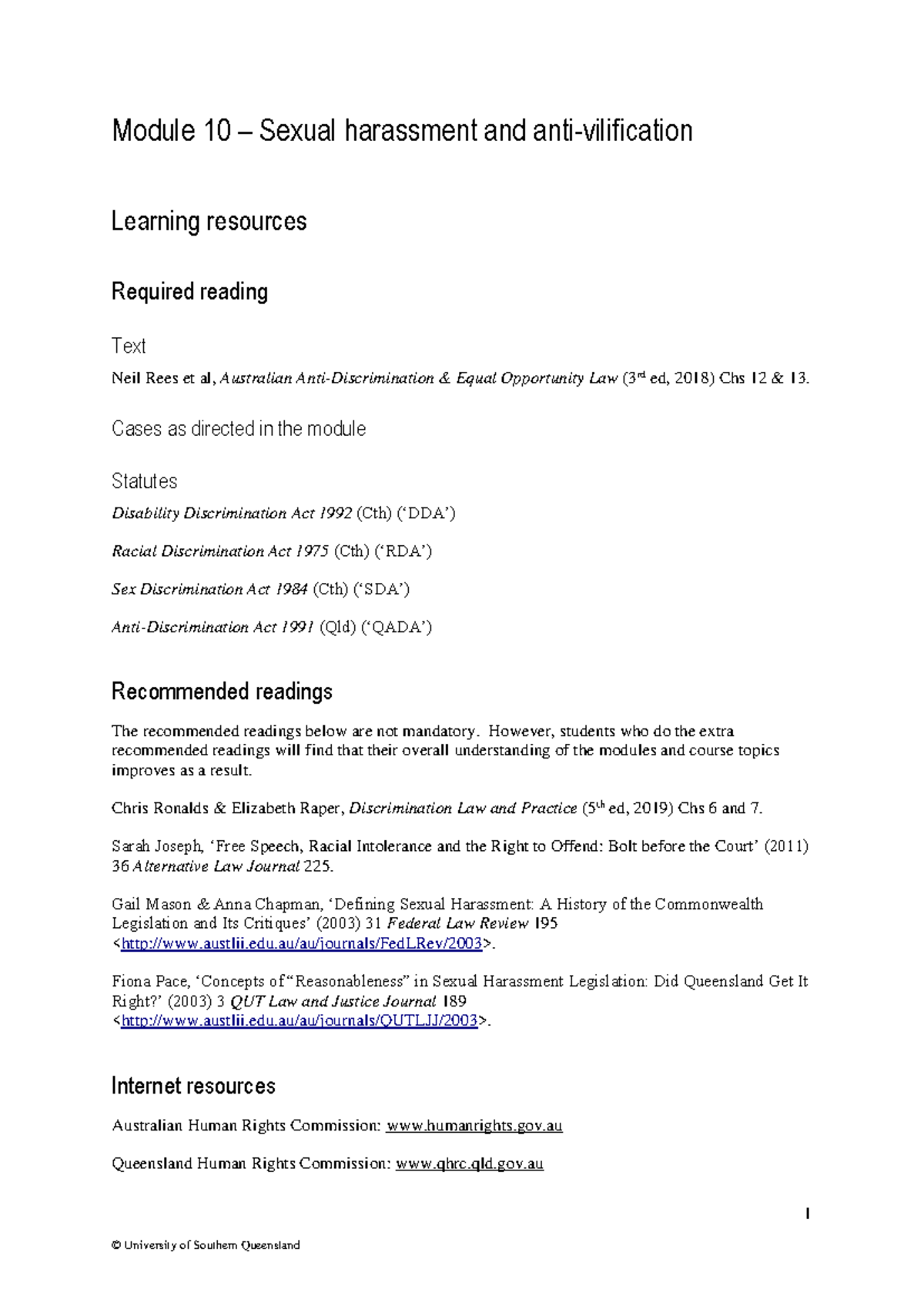 Module 10: Sexual Harassment & Anti-Vilification Laws in Australia ...