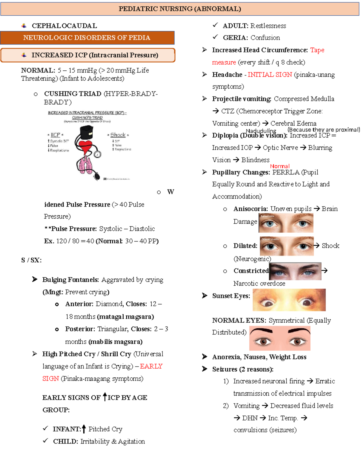 Pedia Nursing: Abnormal Notes on Neurological and Cardiovascular ...