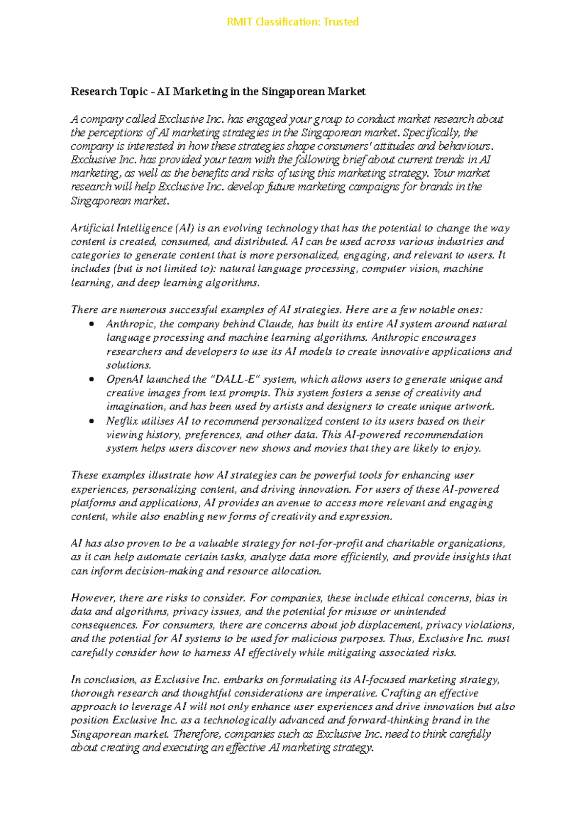 MKTG1047 SIM 2025 SEM 1 Group Assignment Brief - RMIT Classification ...