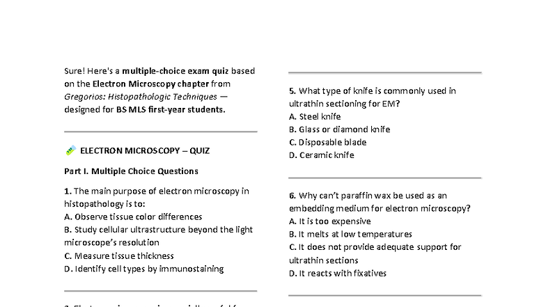 Cram Quiz: Electron Microscopy & Staining Techniques for BS MLS ...