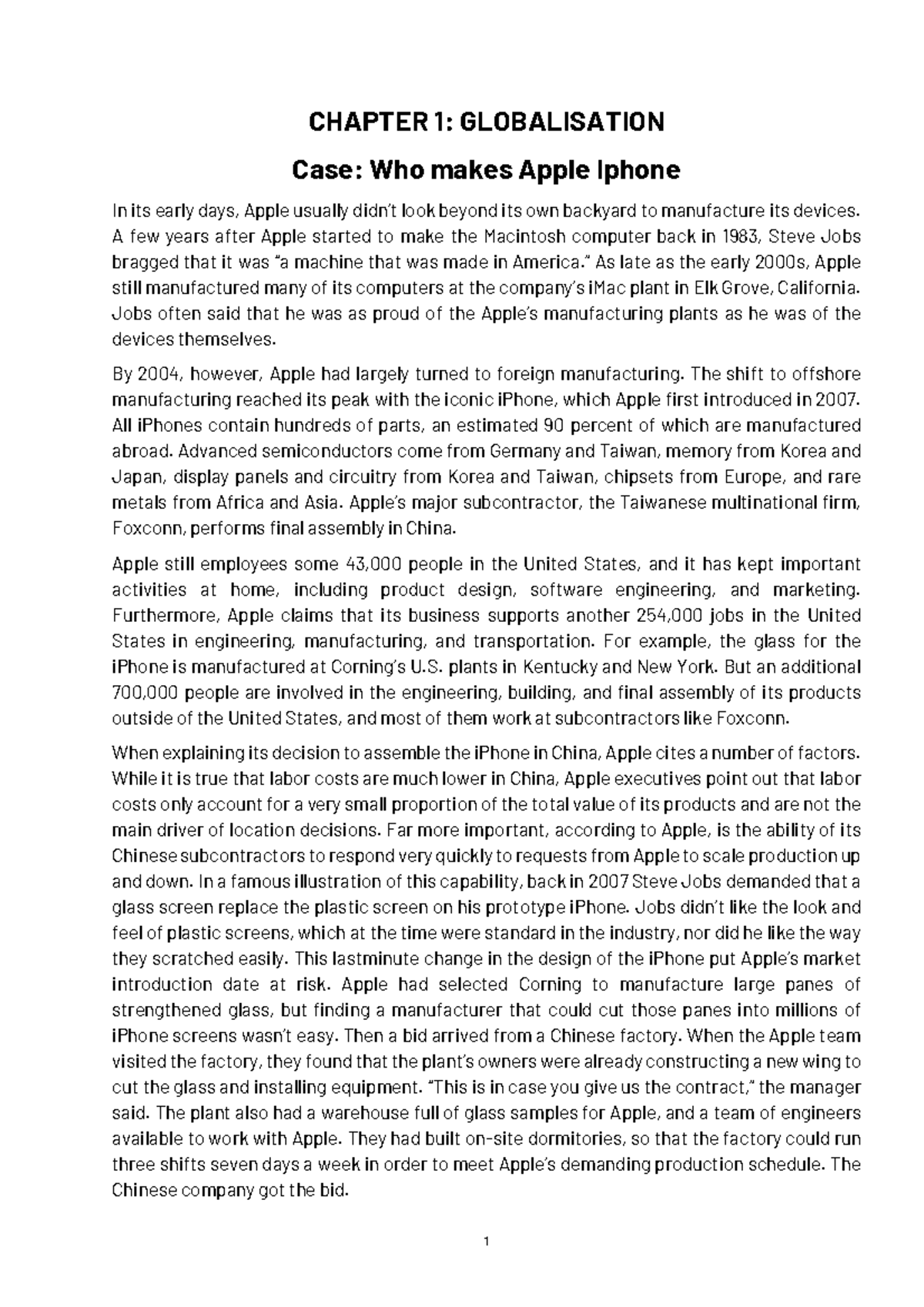 Chapter 1 Case Study: Globalization & Apple iPhone Production - Studocu
