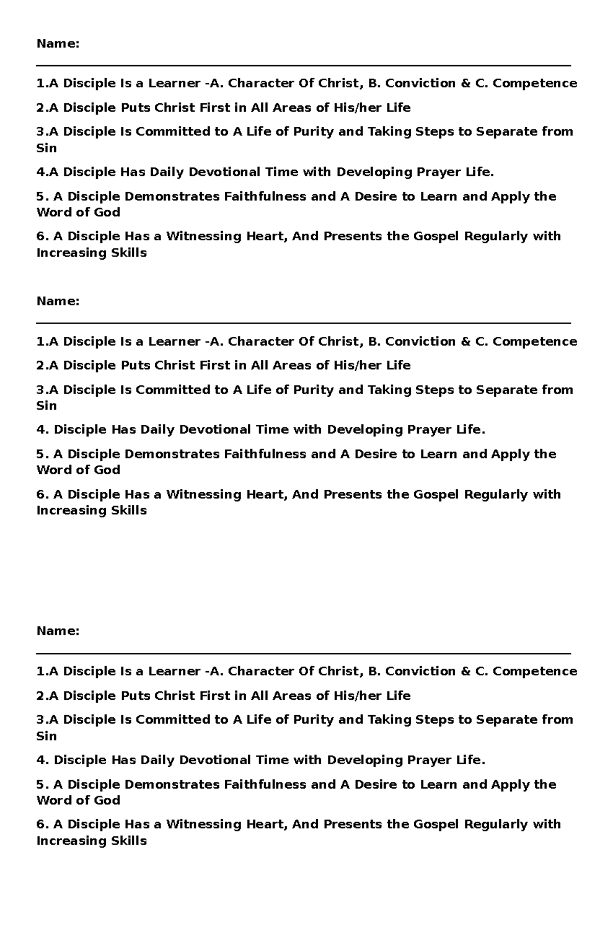 Discipleship Checklist: Key Attributes of a Committed Disciple - Studocu