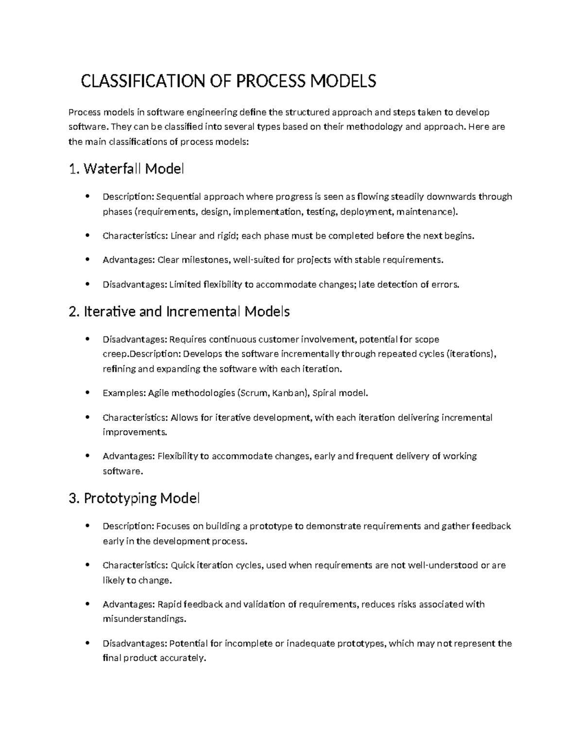 Classification of Process Models in Software Engineering - Studocu