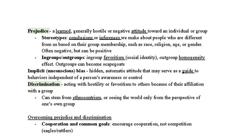 Psychology Notes: Aggression, Prejudice, & Group Dynamics (PSY 101 ...