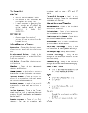 Prelims Transes - Lecture notes 2-4 - BASIC ANATOMICAL TERMINOLOGY ...