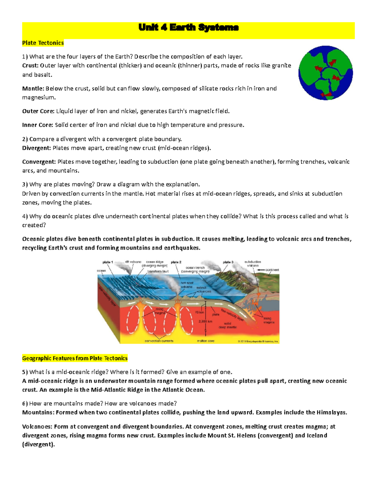 Unit 4 Earth Systems Review Packet - Unit 4 Earth Systems Plate ...