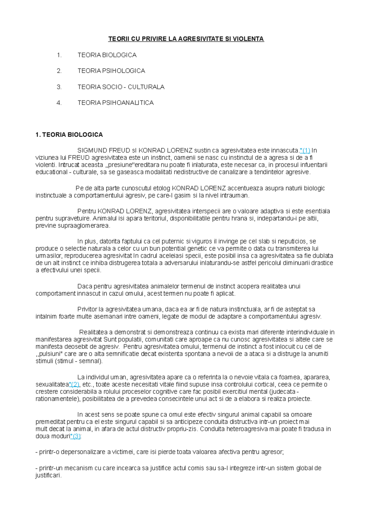 Teorii Cu Privire La Agresivitate Si Violenta - TEORII CU PRIVIRE LA ...