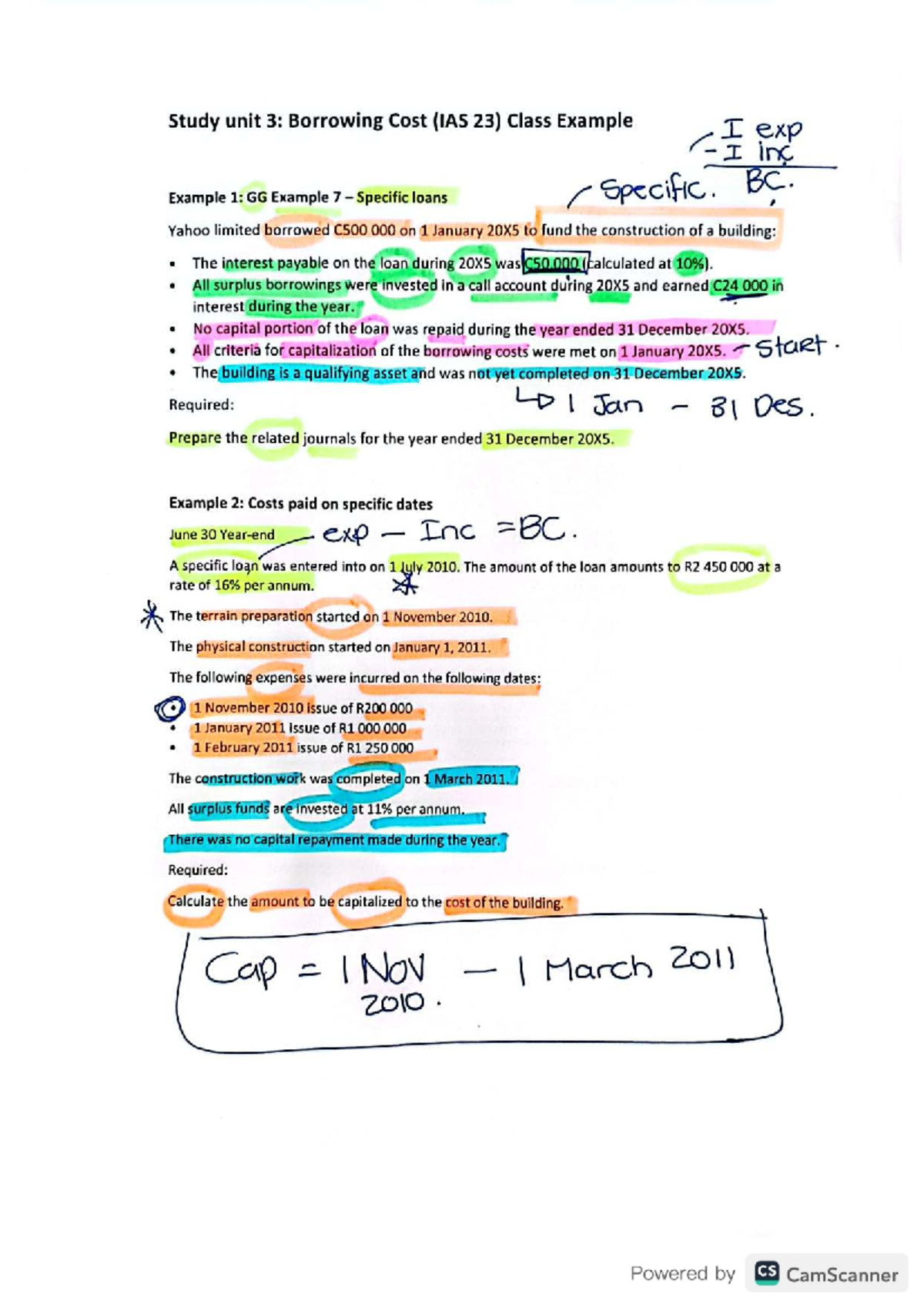 Study Unit 3: Borrowing Cost (IAS 23) Class Examples and Calculations ...