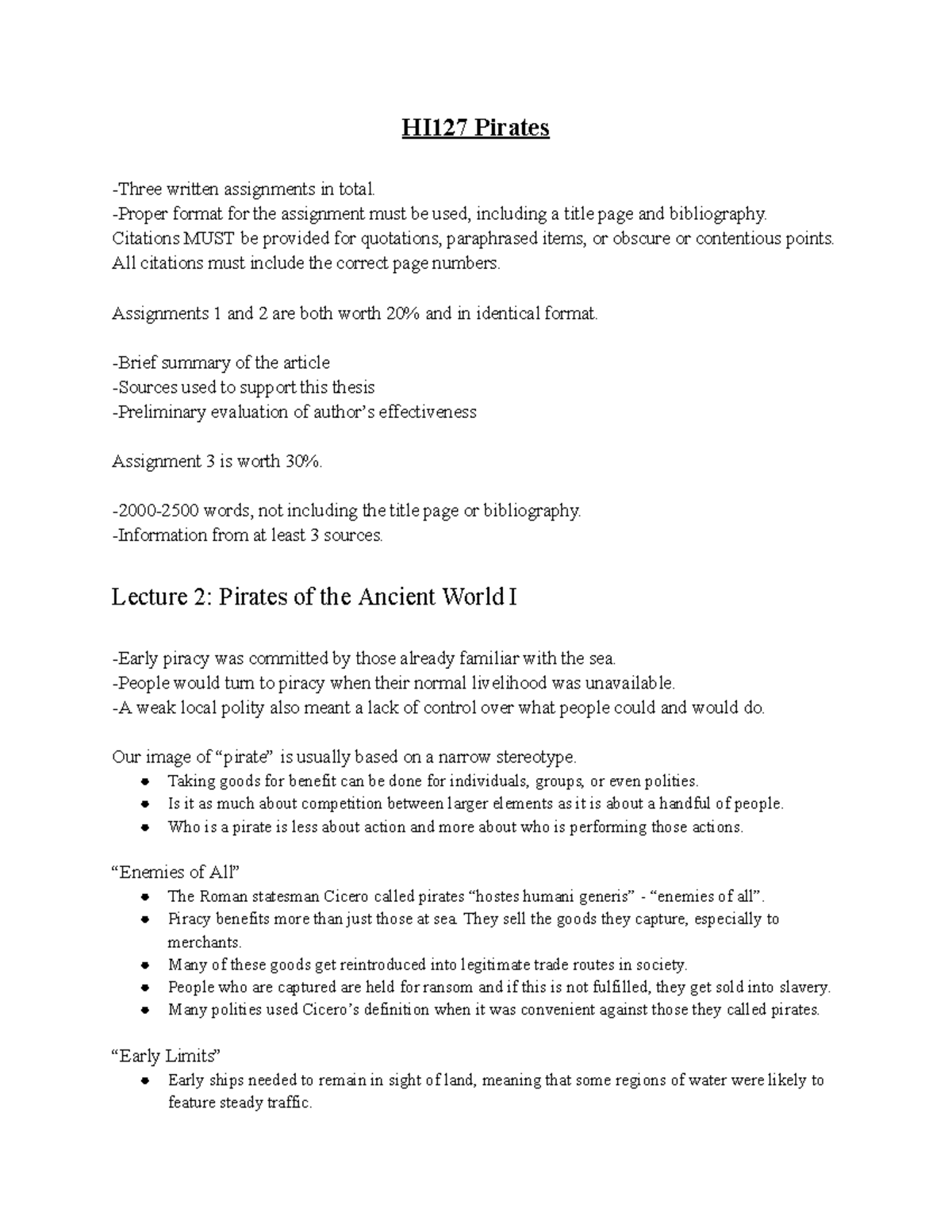 HI127 Lecture Notes: Pirates of the Ancient World I-III - Studocu