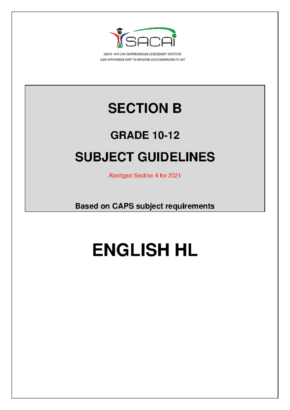 SACAI English HL Guidelines for FET Phase Grades 10-12 Curriculum - Studocu