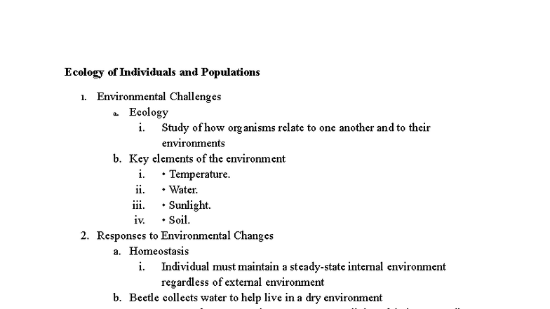 Ecology of Individuals and Populations: Environmental Responses ...