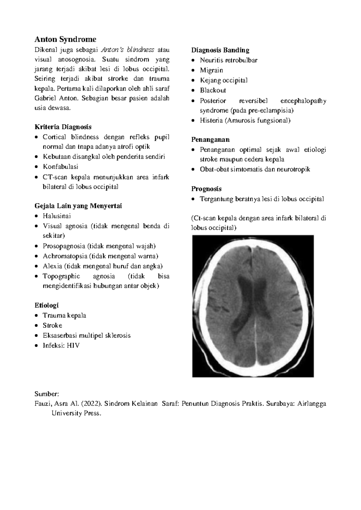 Studi Tentang Anton Syndrome: Diagnosis dan Penanganan - Studocu