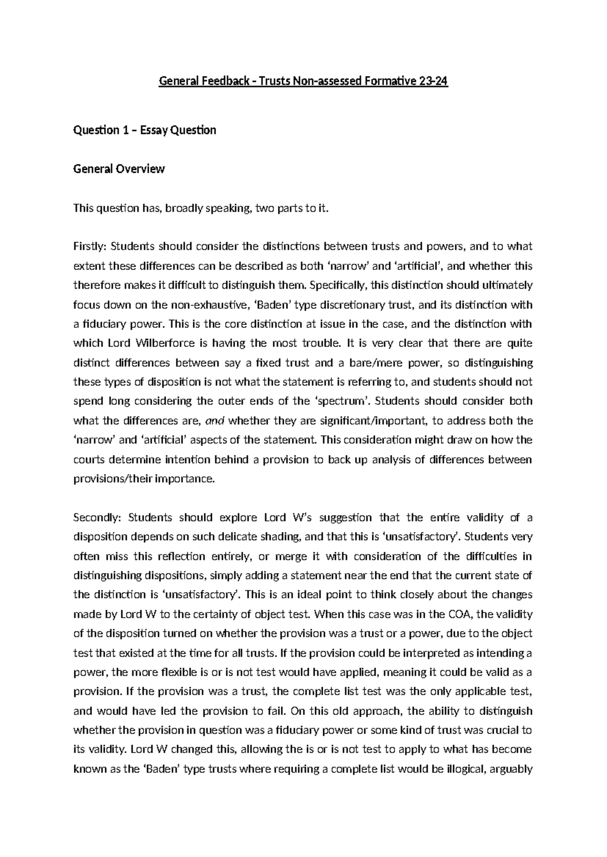 Trusts General Feedback: Formative Assessment Insights 23-24 - Studocu