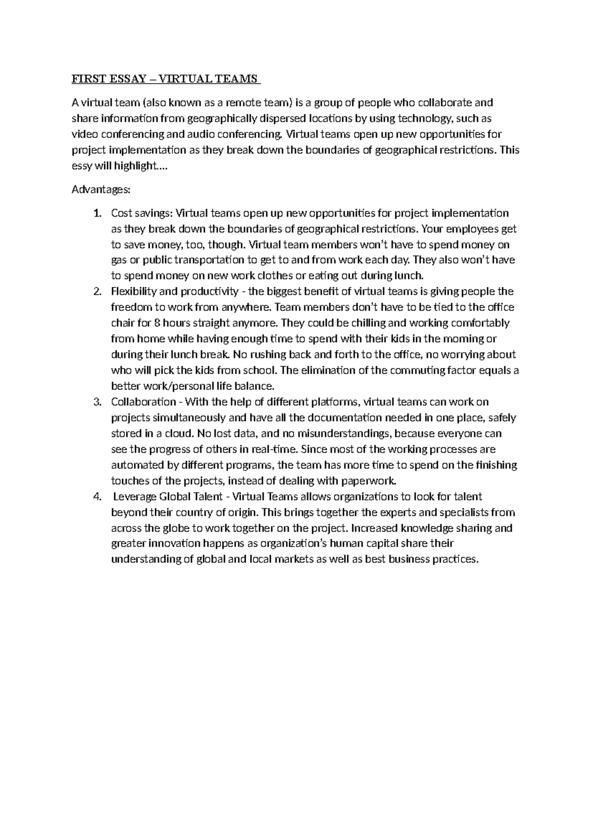 Mg201 - Essay on Virtual Teams and Office Politics - Studocu