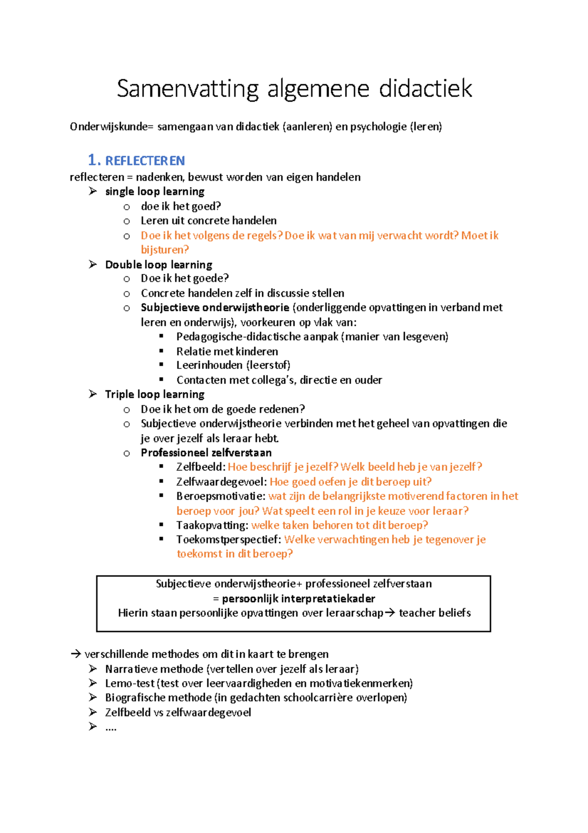 Samenvatting Onderwijskunde 1: Didactiek en Reflectie in het Onderwijs ...