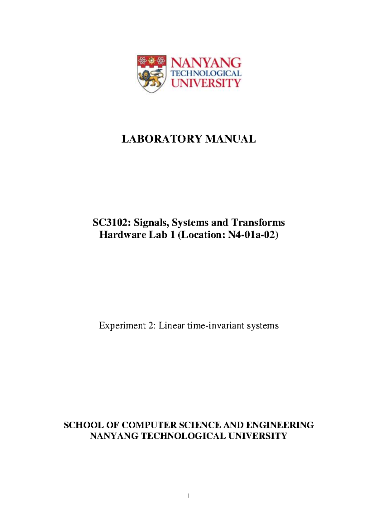 Laboratory Manual SC3102: Signals, Systems & Transforms Lab 2 - Studocu