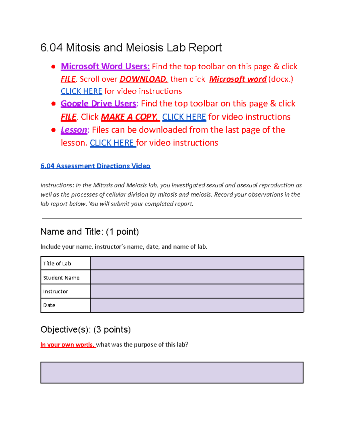 Copy of 6.04 Mitosis and Meiosis Lab Report - 6 Mitosis and Meiosis Lab Report Microsoft Word ...
